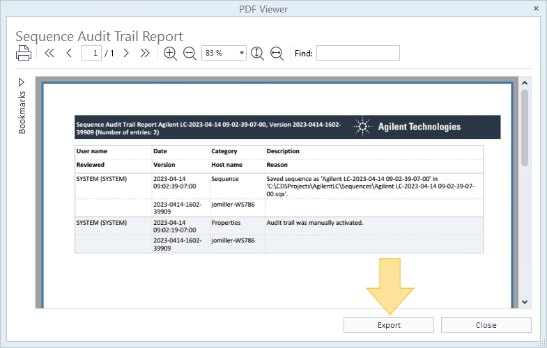 Export the Audit Trail (Acquisition)
