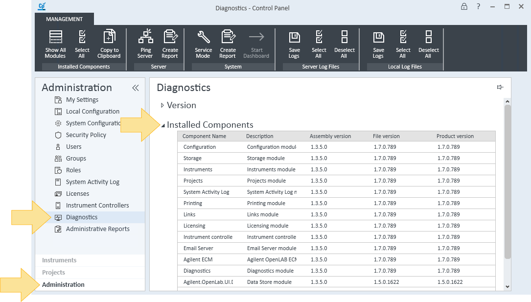 View installed components (Control Panel)