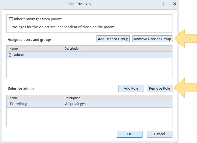 기기, 기기 위치, Project(프로젝트) 또는 Project group(프로젝트 그룹)에 대한 권한 설정(Control ...